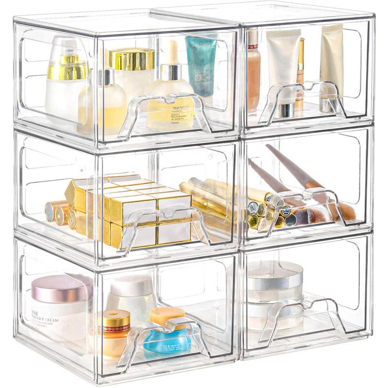 Rebrilliant 6 Pack Stackable Storage Drawers, Clear Plastic Pull Out Drawers for Vanity ...